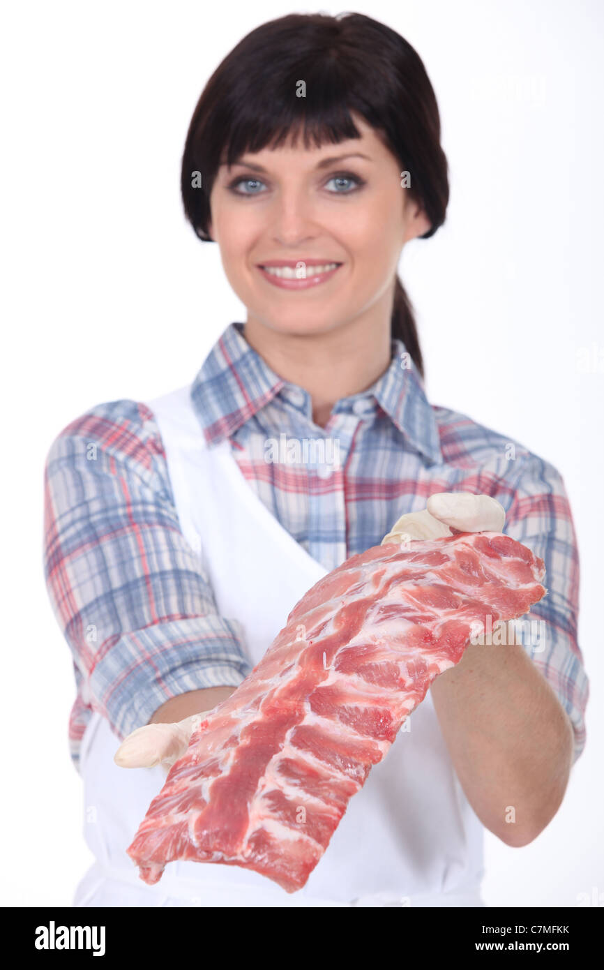Portrait female butcher holding hi-res stock photography and images - Alamy