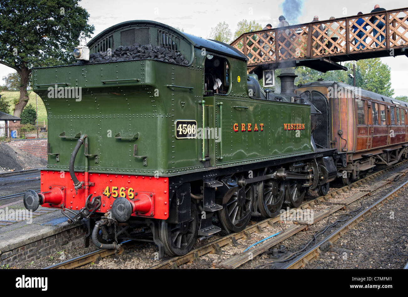 GWR 2-6-2 small prairie No 4566 Steam Locomotive at Bewdley Station in ...