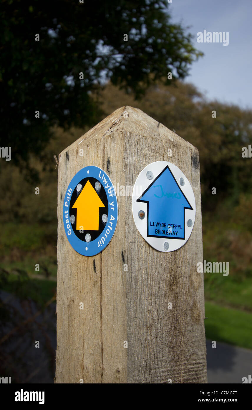 Coast Path and bridleway waymarker, Gower, Wales Stock Photo - Alamy