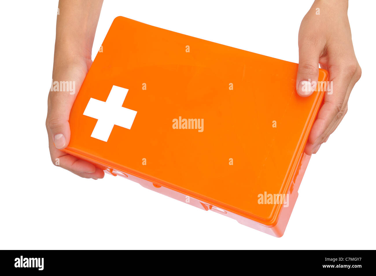 Hands of young woman holding first aid kit - isolated Stock Photo - Alamy
