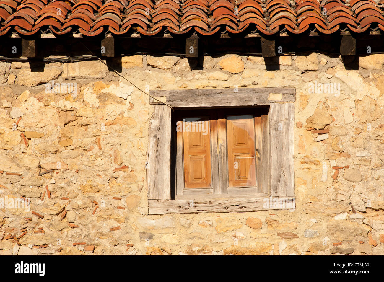 Medieval facade detail, traditional Spanish architecture in Castile ...