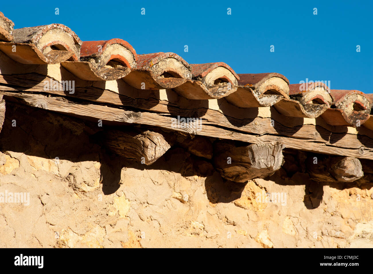 Medieval roof detail, eave and clay tiles Stock Photo - Alamy