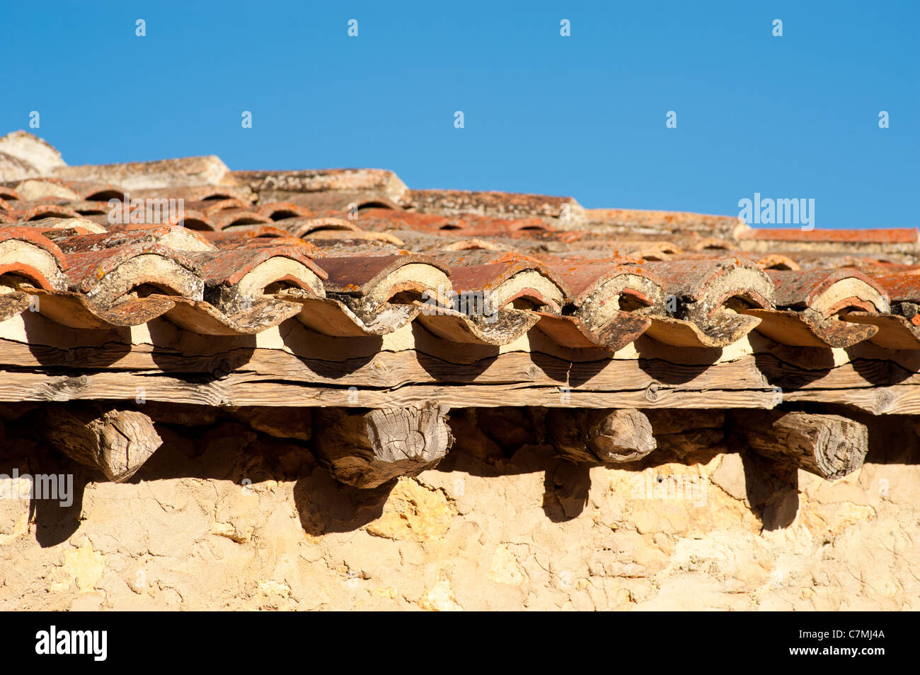 Medieval roof detail, eave and clay tiles Stock Photo - Alamy