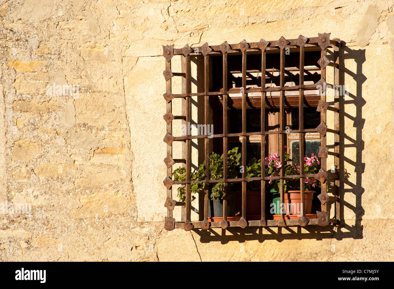 Medieval facade detail, traditional Spanish architecture in Castile ...