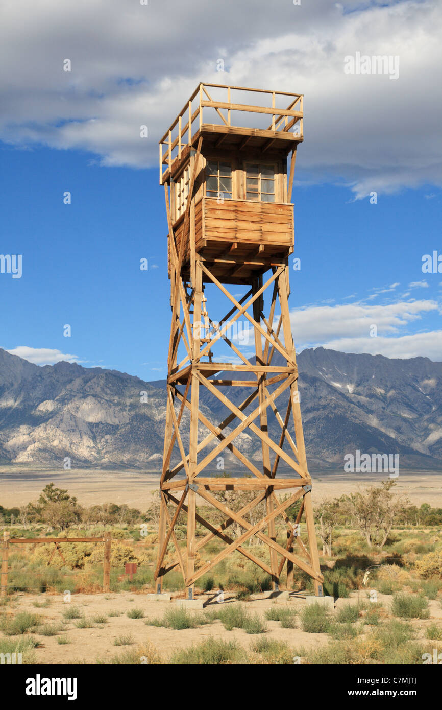 replica of Manzanar guard tower at US concentration camp Stock Photo ...