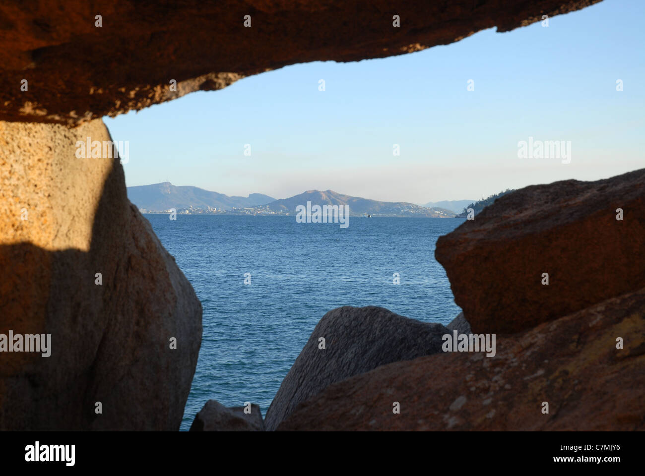 view through coastal granite rock formation, Bremner Point, Geoffrey ...