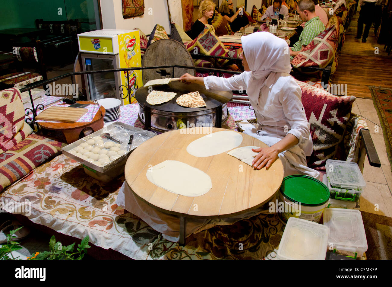 Turkey, Istanbul. Typical Turkish restaurant with traditional grilled ...
