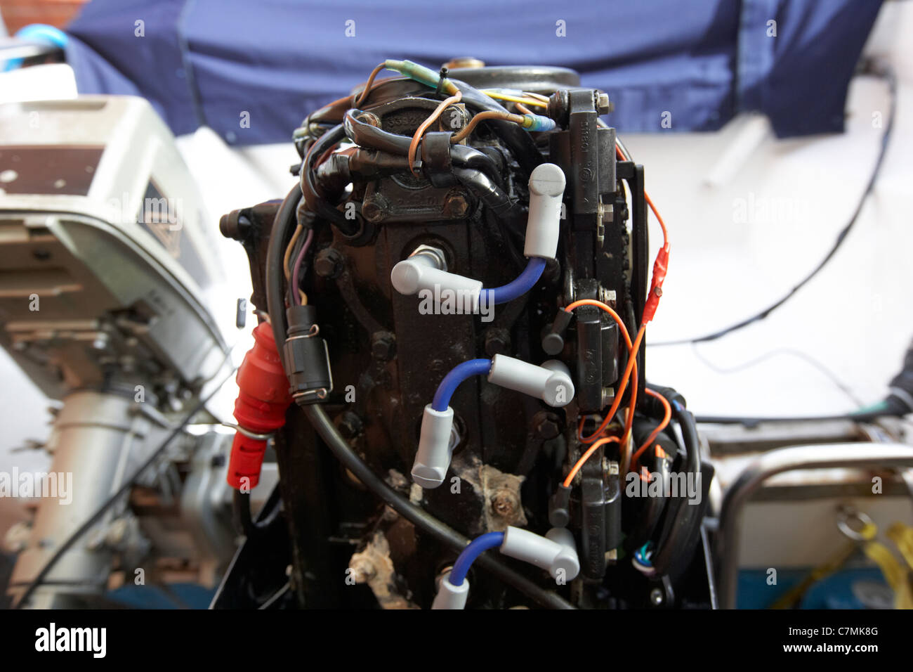 rear of an old 2 stroke outboard motorboat engine Stock Photo - Alamy