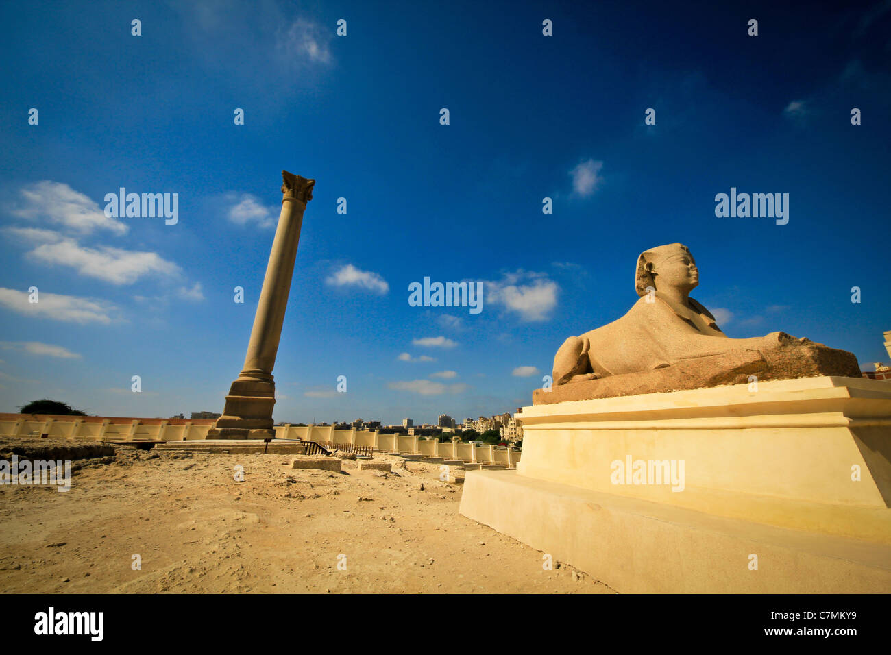 Egypt, the Mediterranean coast, Alexandria, Pompey's Column and sphinx ...