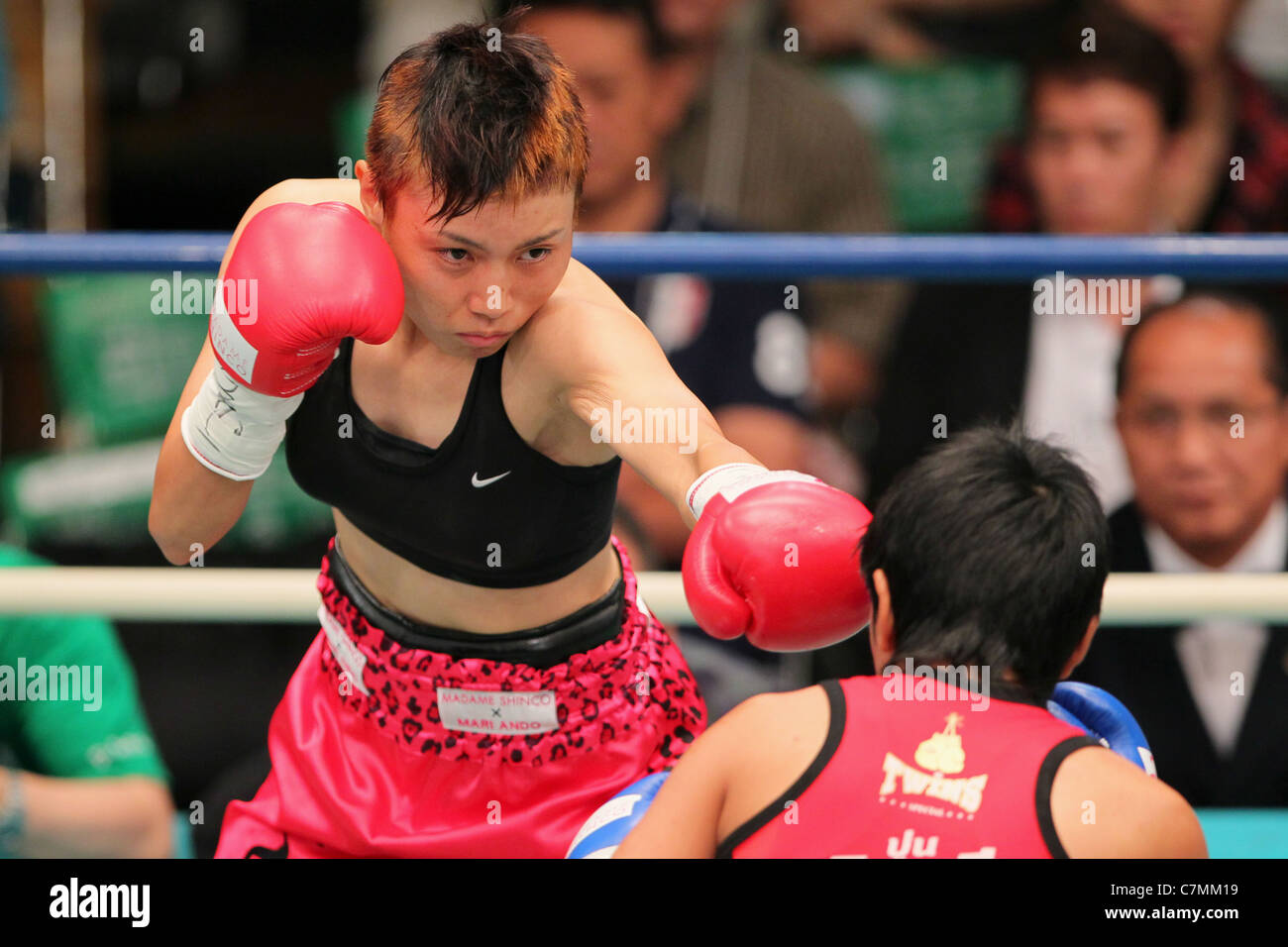 Mari Ando (JPN) fight against Amara Kokietgym during the 2011 WBA Female Minimum weight Stock ...