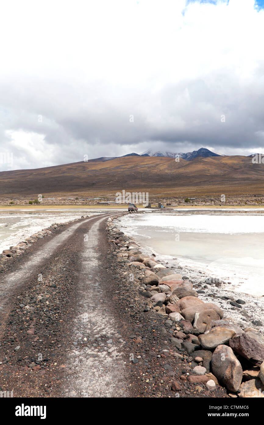 The road leading into the small village of Coqueza, Uyuni Salt Lake ...