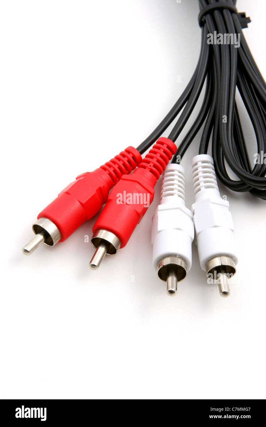 Stereo cables on white background Stock Photo - Alamy
