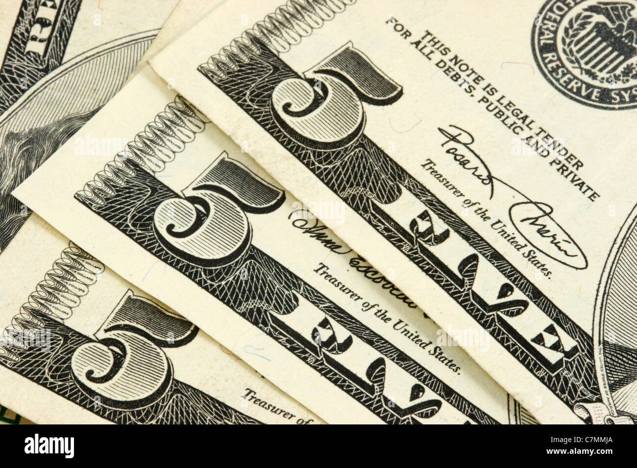 Five dollar bills close up Stock Photo - Alamy