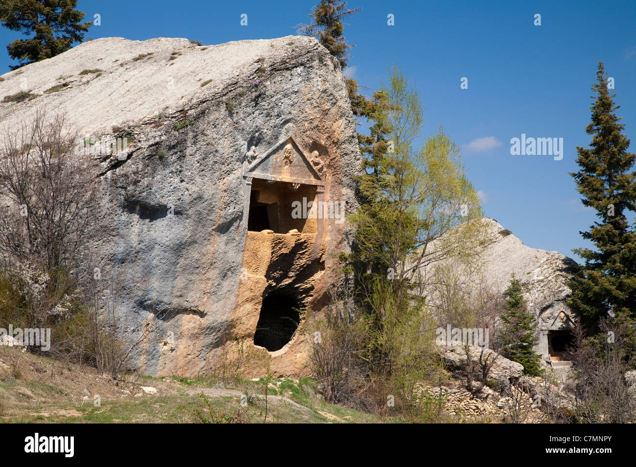 Göktepe rock carved tomb ancient Isauria Mersin Turkey Stock Photo - Alamy