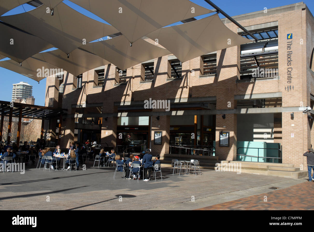 schoolgirls at cafe, The Rocks Information Centre, The Rocks, Sydney ...