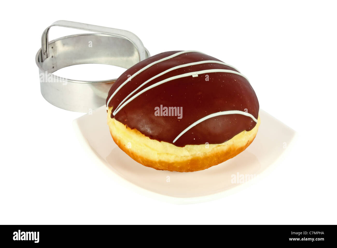 Donut topped with chocolate and mold cutting donuts Stock Photo - Alamy