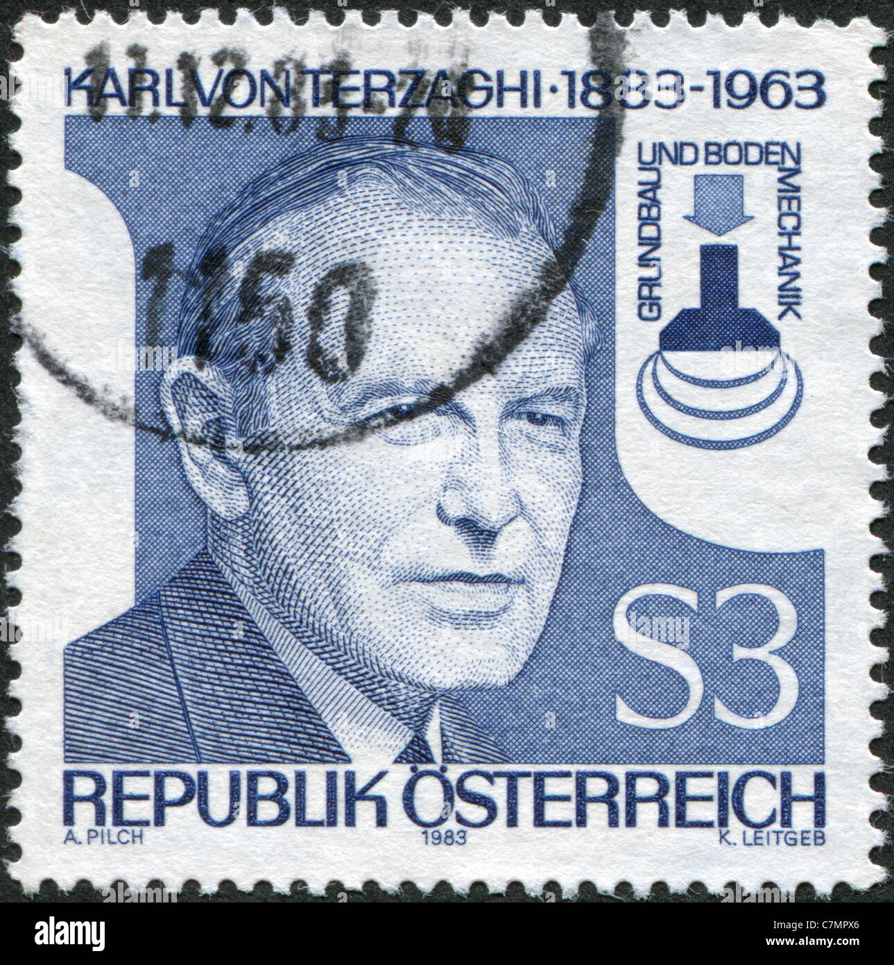 AUSTRIA - 1983: A stamp printed in Austria, shows Karl von Terzaghi ...