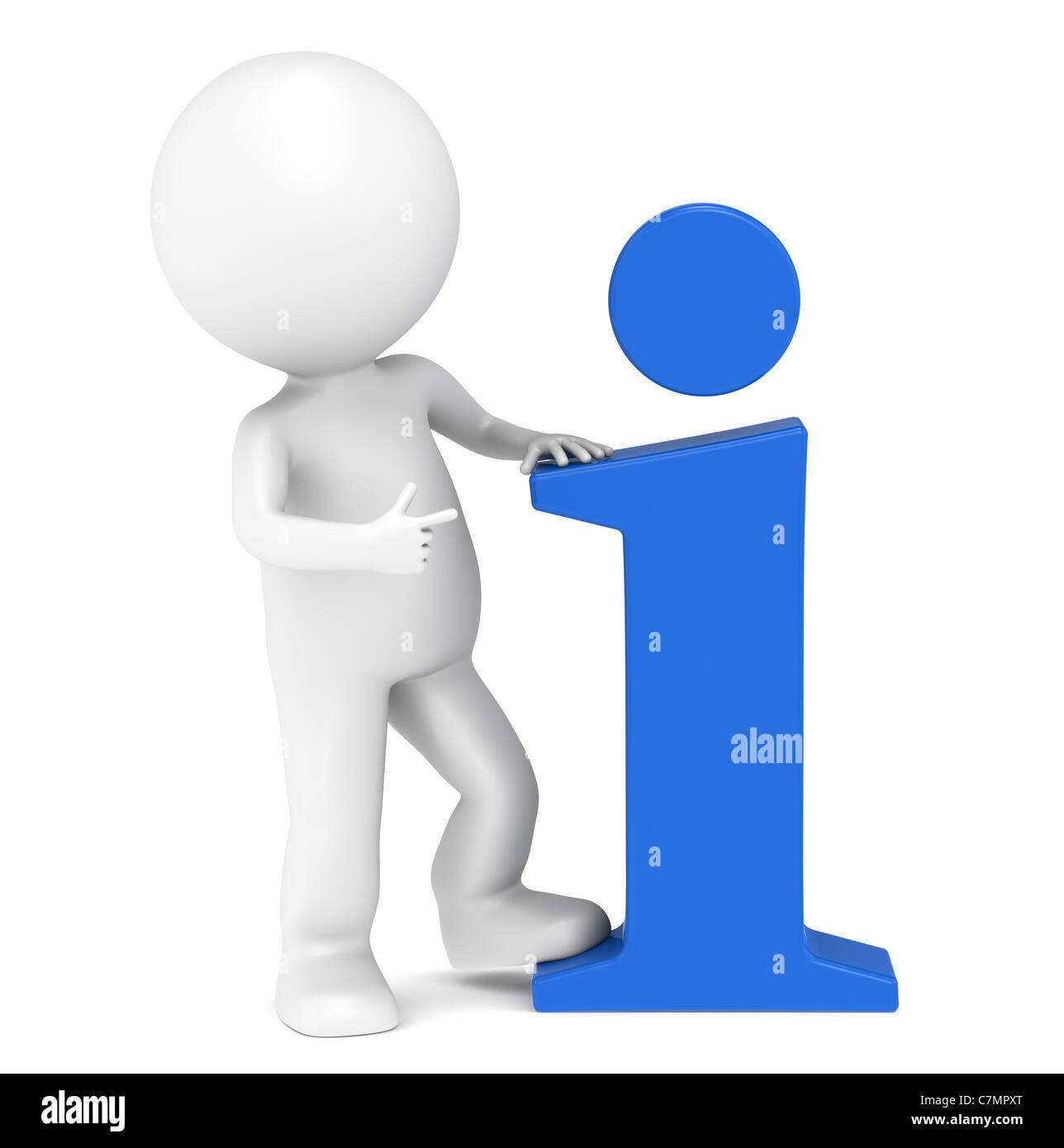 3D little human character pointing at an info symbol. People series ...