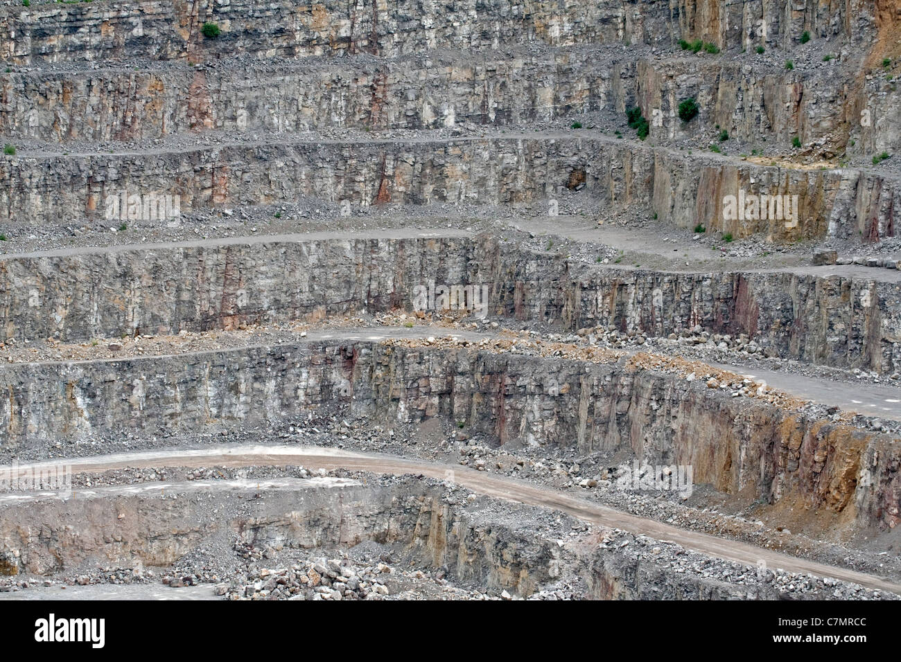 The winding route down the quarry face in an opencast mine shows the ...