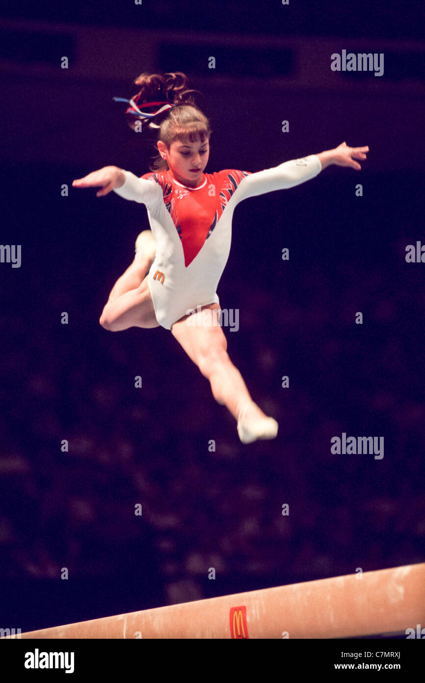 Dominique Moceanu (USA) competing at the 1995 US World Team Trials ...