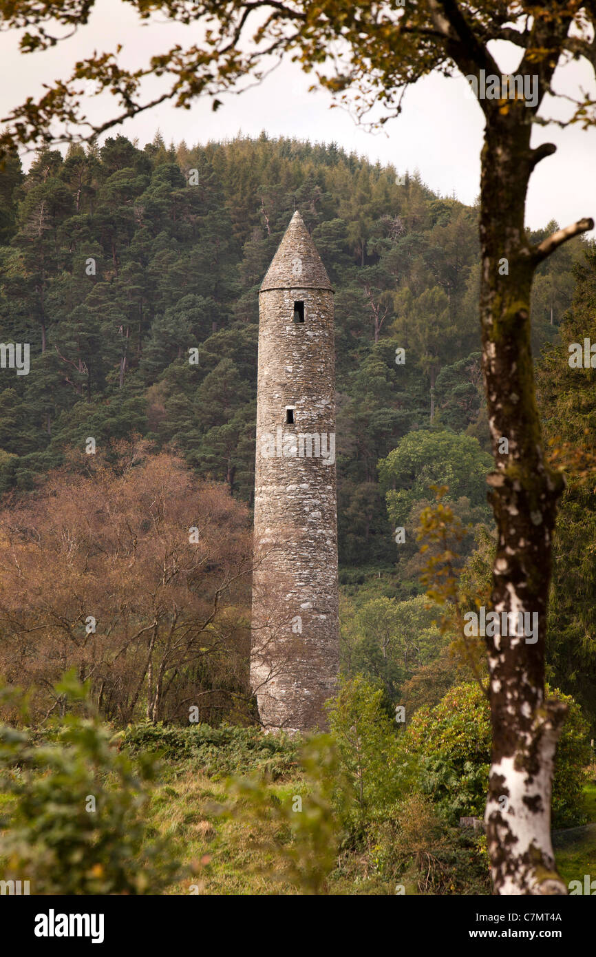 Ireland, Co Wicklow, Glendalough, historic monastic site, round tower ...
