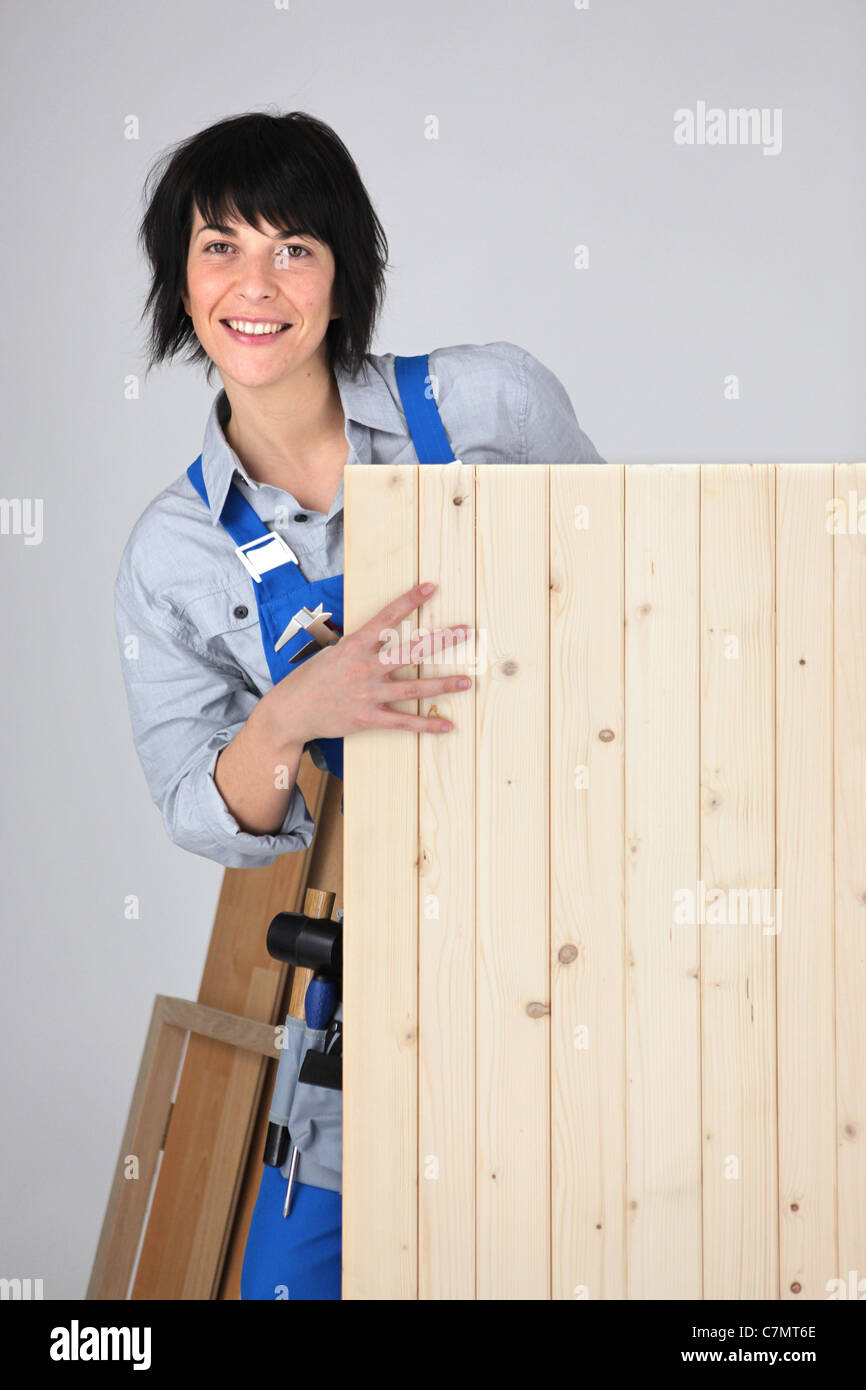 female woodworker posing Stock Photo - Alamy