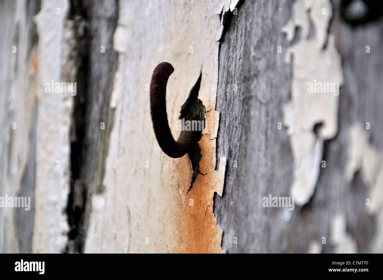 Rusty Hook on old outside door along the street at at Vic-Sur-Aisne ...