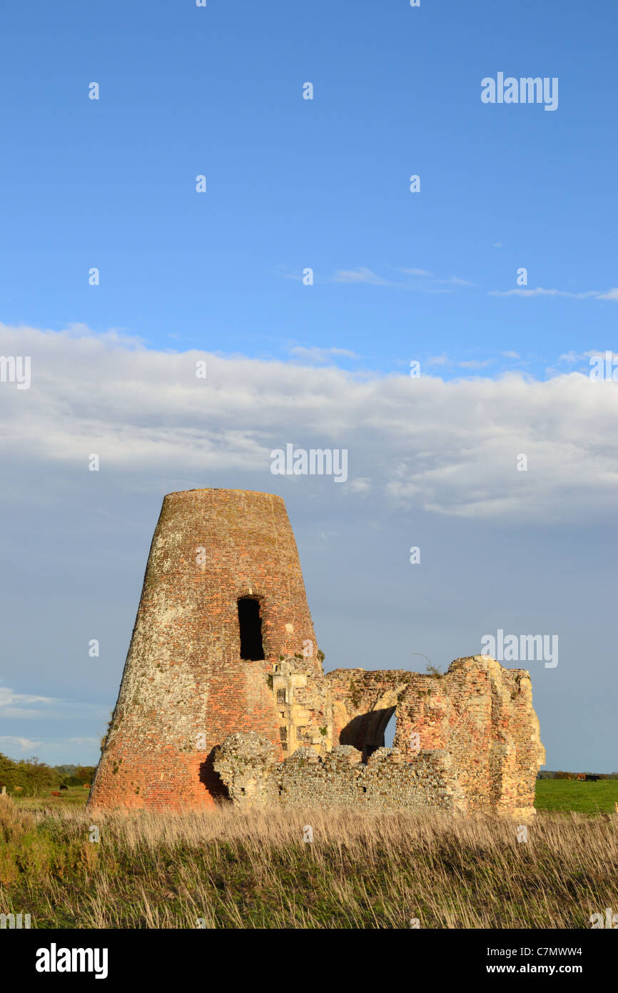 Ruins of St Benets Abbey and windmill beside the River Bure on the ...