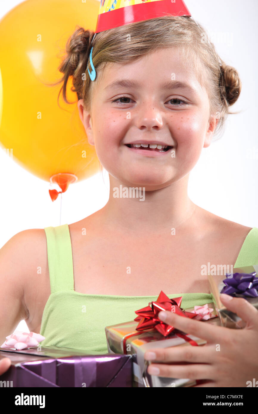 portrait of a little girl with presents Stock Photo - Alamy