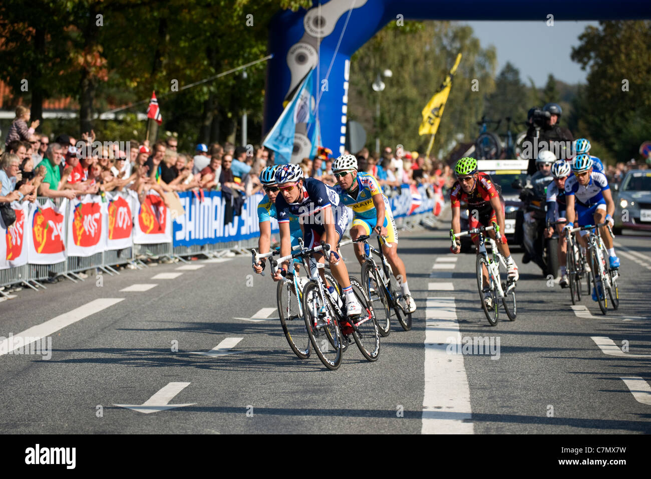 Professional road bicycle racers in the front during UCI Road World ...