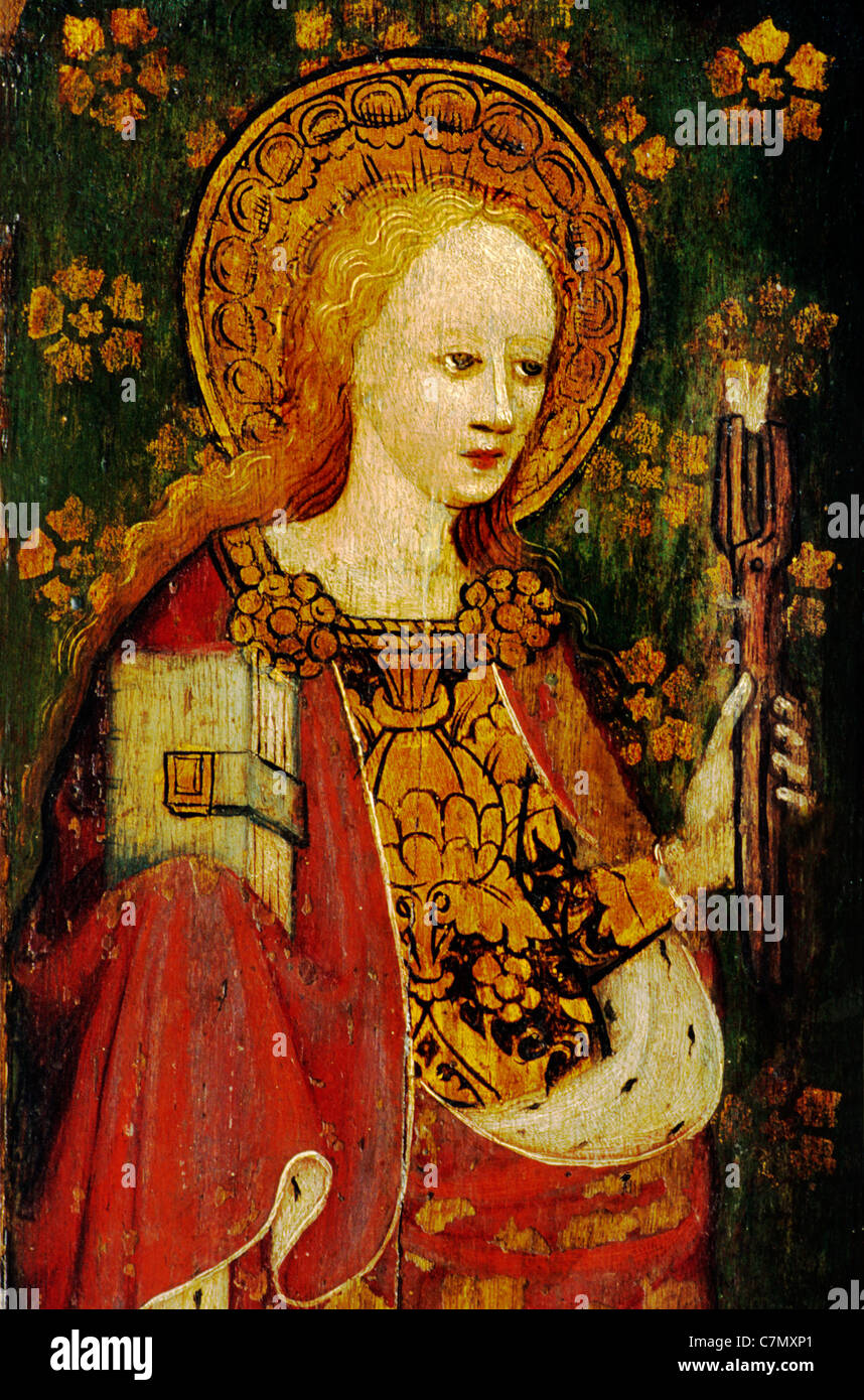 Barton Turf, Norfolk, rood screen, St. Apollonia, holding pincers and a ...