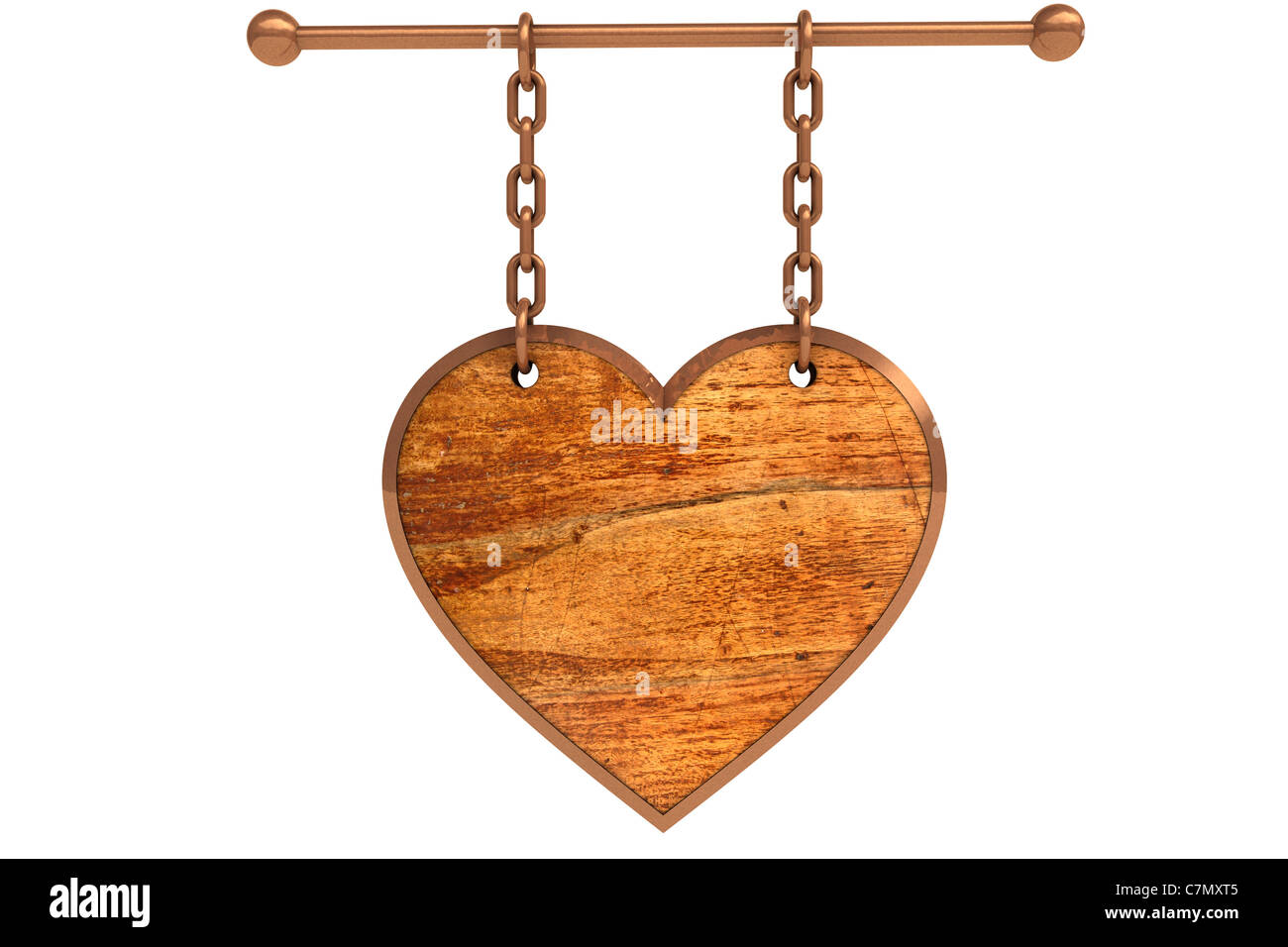 Wooden heart sign shape hanging on white background Stock Photo - Alamy