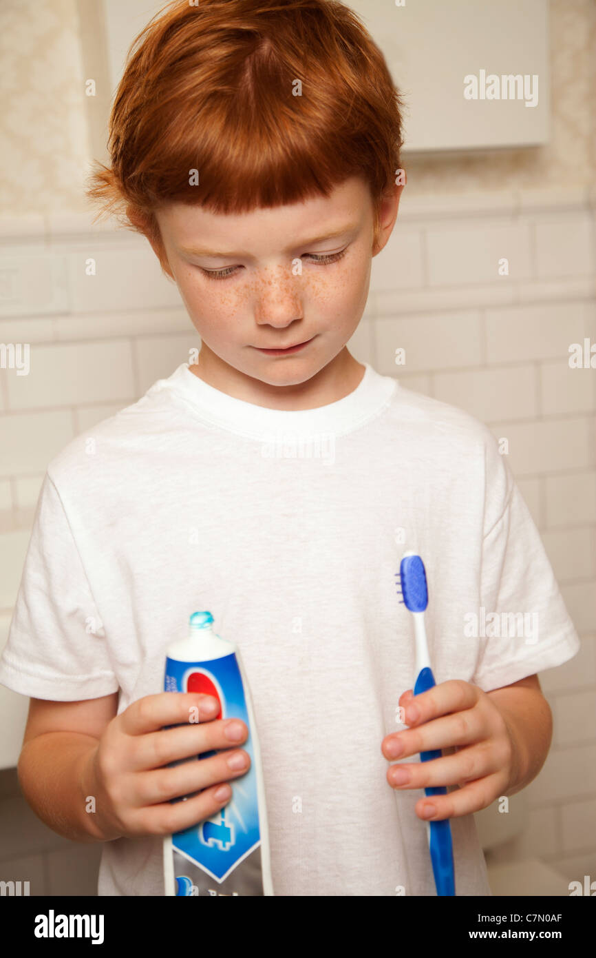 little boy brushing his teeth Stock Photo - Alamy
