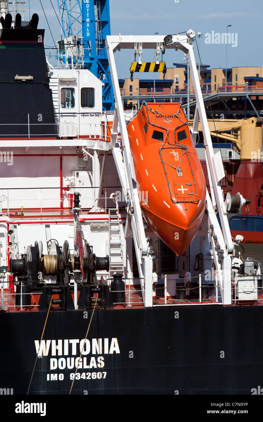 Stern deployment free fall life boat on board Whitonia, a fuel ...