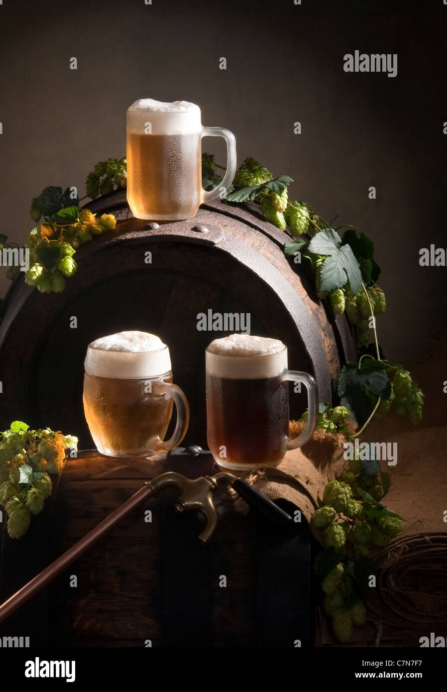 still life with beer and hops Stock Photo - Alamy