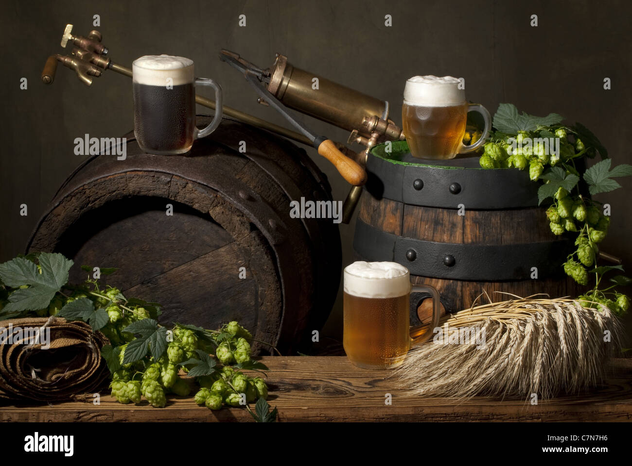 still life with beer and hops Stock Photo - Alamy