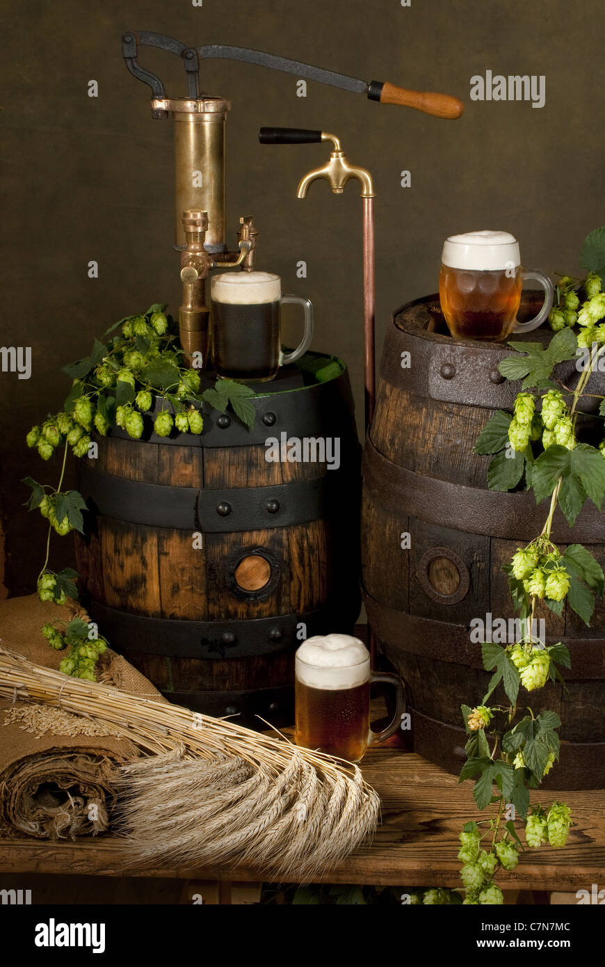 still life with beer and hops Stock Photo - Alamy