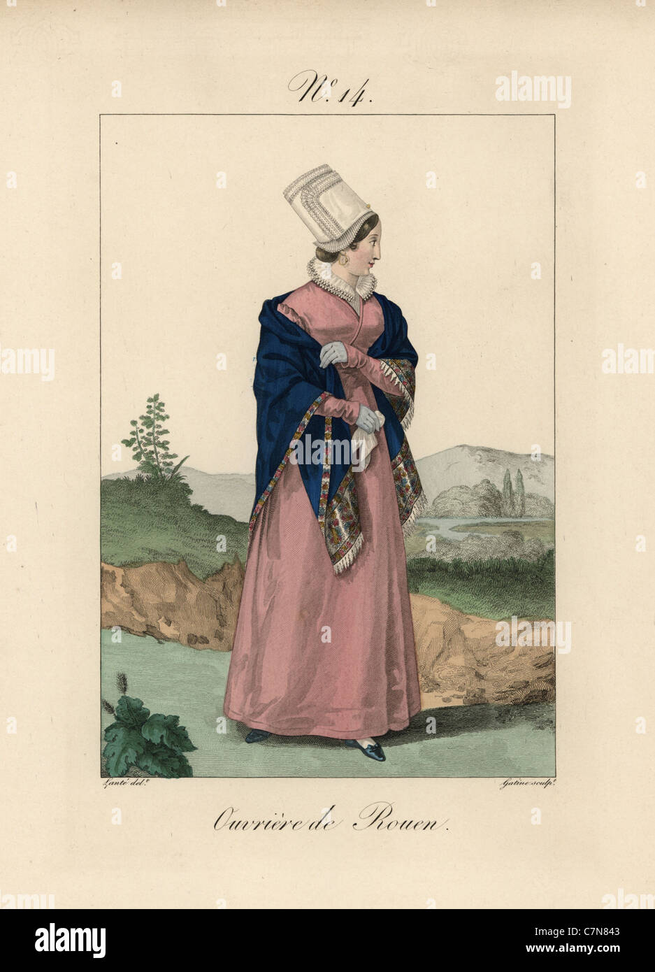 Tradeswoman of Rouen wearing a bonnet called a bavolet Stock Photo - Alamy
