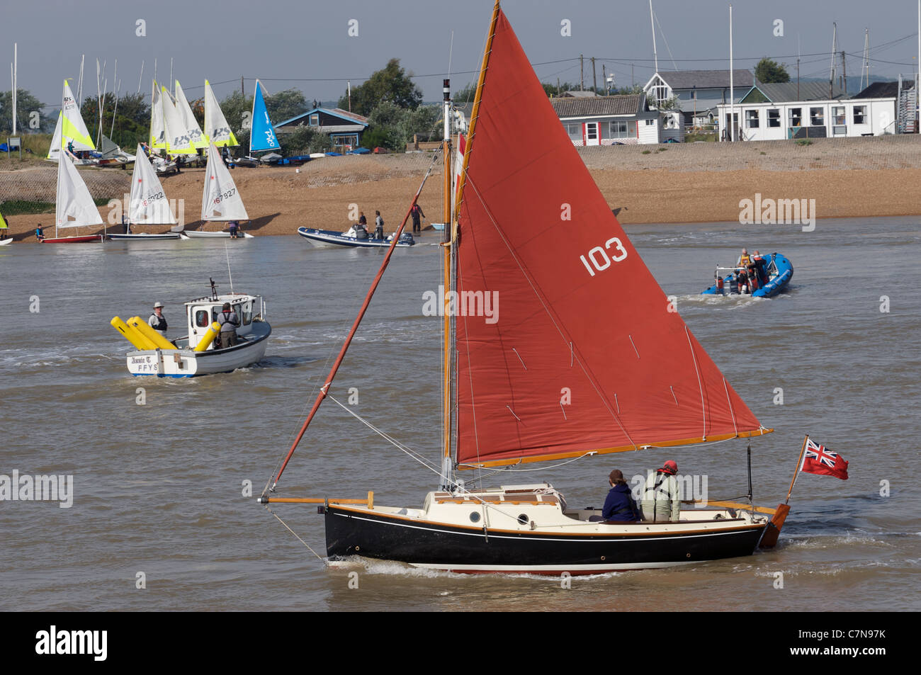 Sailing boats, river Deben, Felixstowe Ferry, Suffolk, UK Stock Photo ...