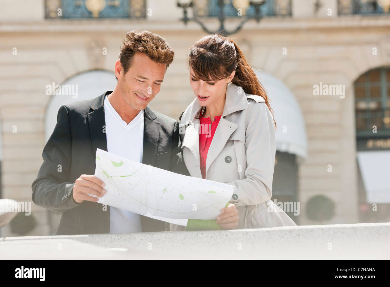 France Paris Couple Reading Map High Resolution Stock Photography and ...