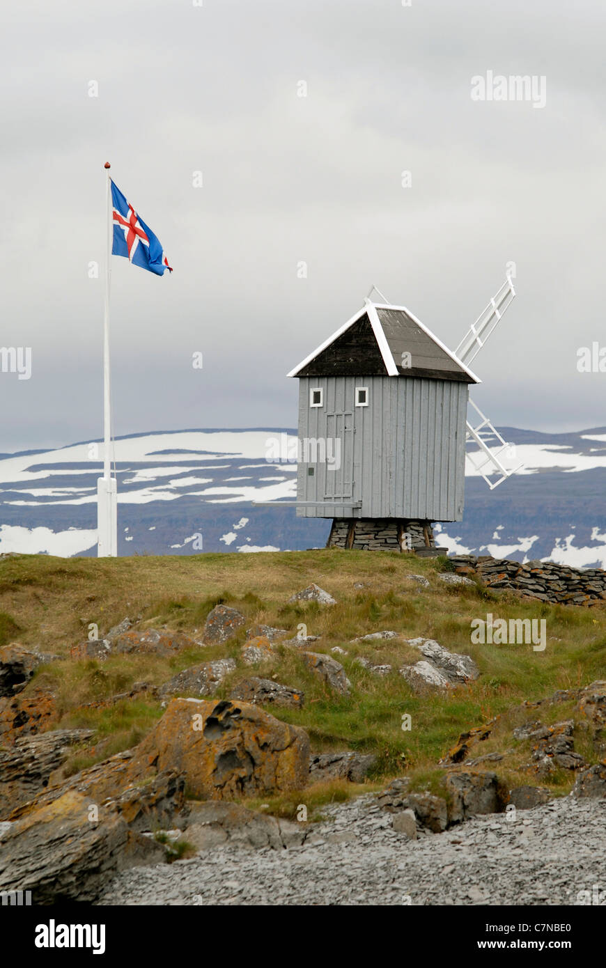 Iceland's only windmill on Vigur Island, Isafjörður, Vestfirðir ...