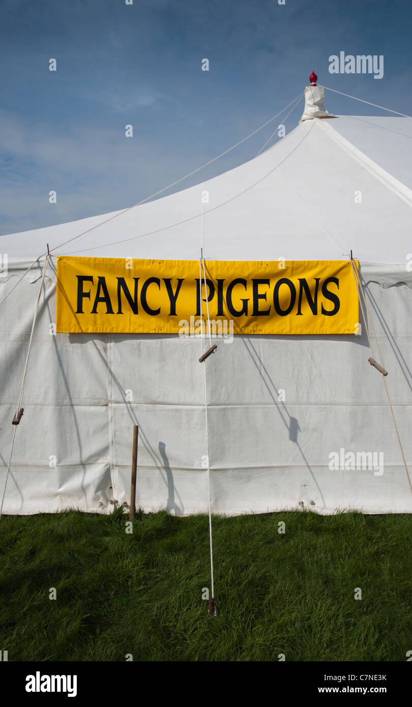 Fancy pigeon sign on marquee at Great Gransden agricultural show ...