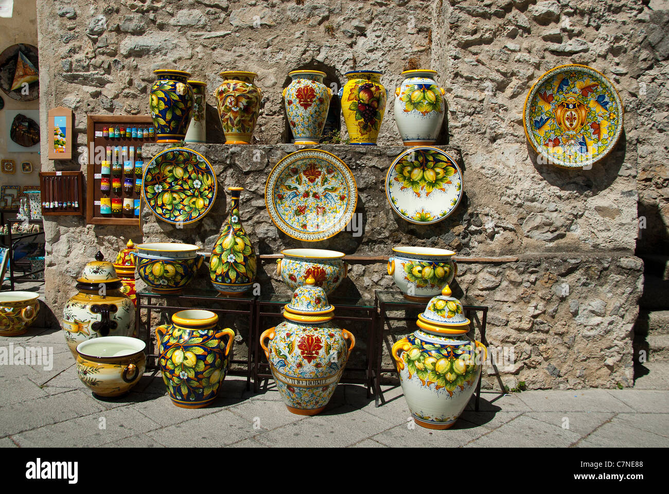 Decorative plates and vases at Rovello, Italy Stock Photo - Alamy