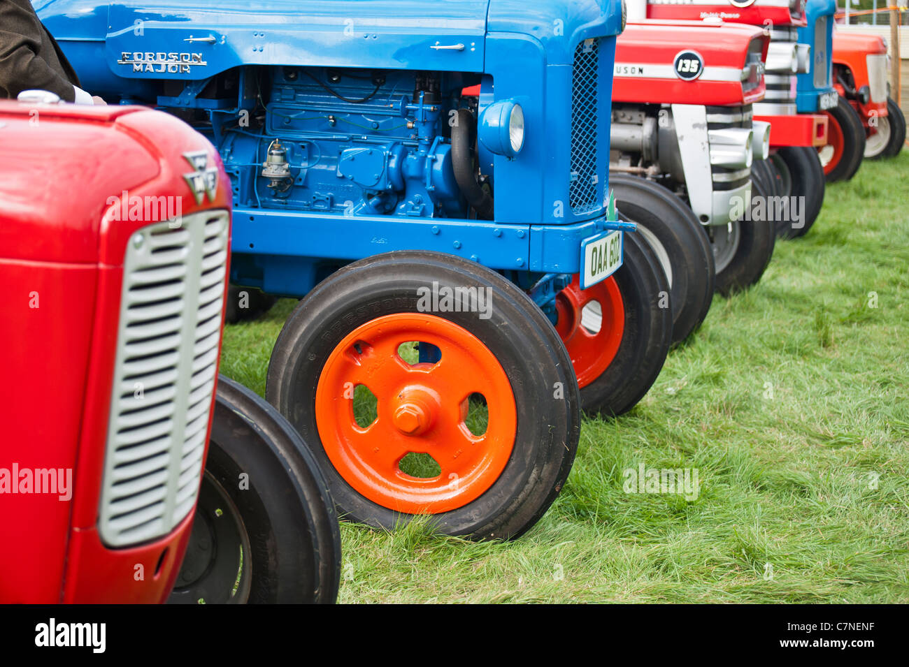 Vintage tractors in a line showing vibrant colours at an agricultural ...