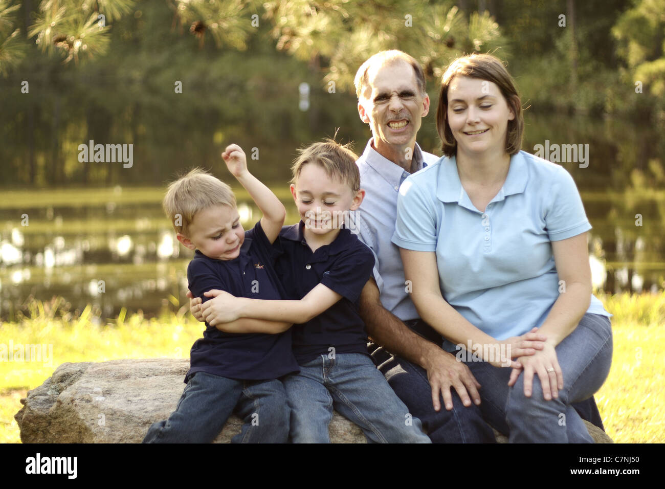 Family being silly during portraits Stock Photo - Alamy