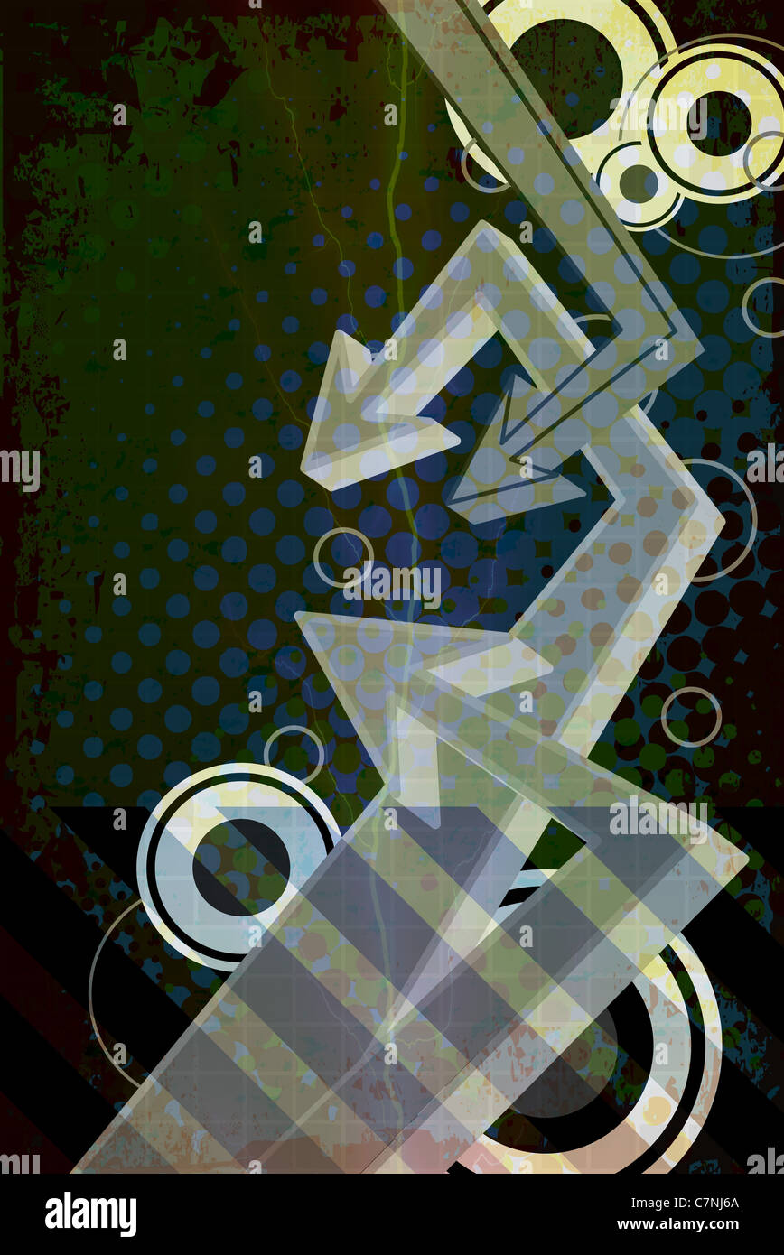 A funky urban layout with graffiti style arrows and circles. This works ...