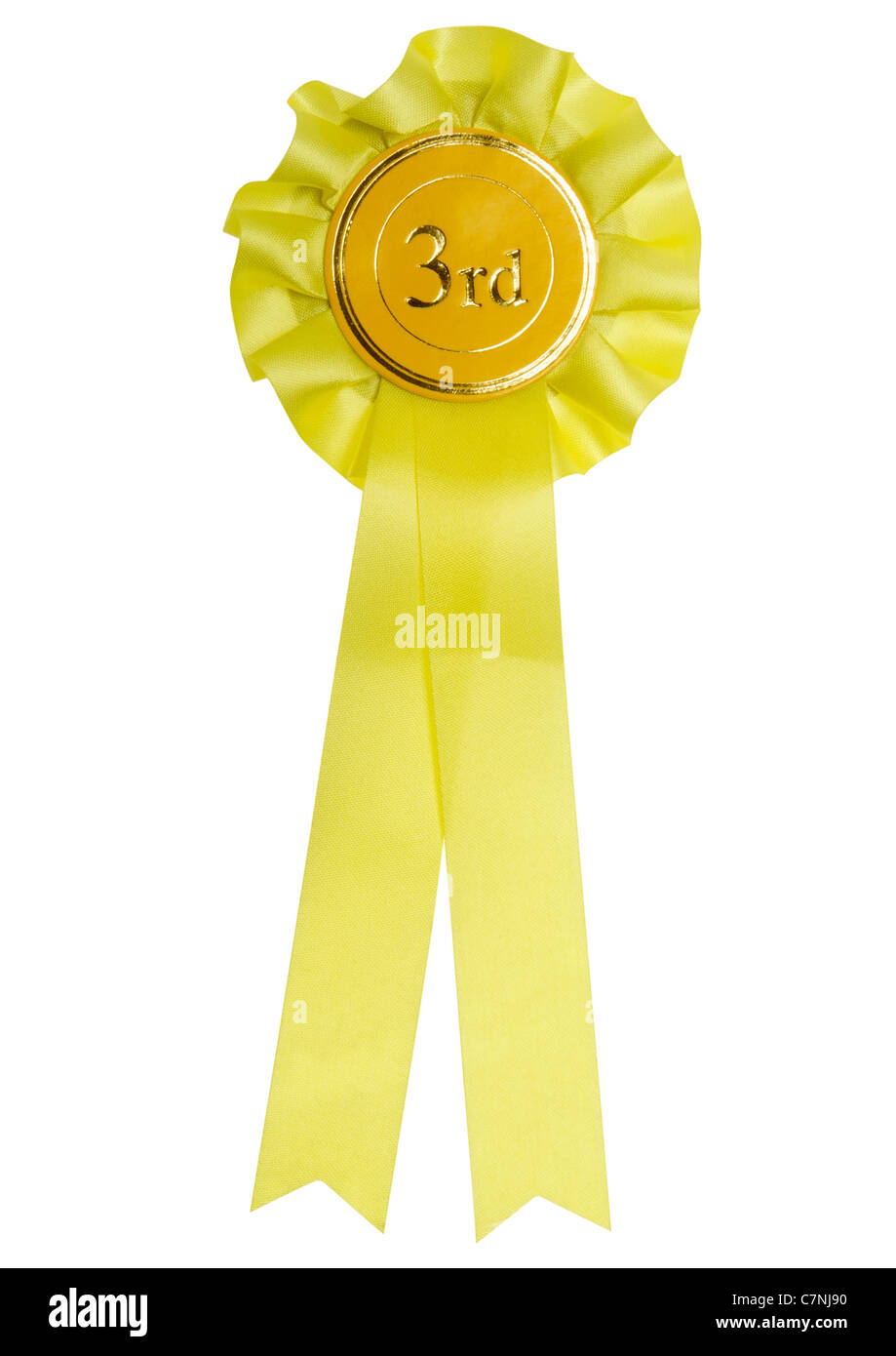 Yellow third place rosette on white background Stock Photo - Alamy