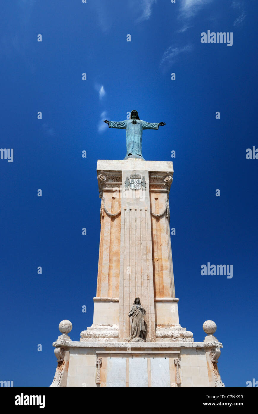 Statue of Jesus arms stretched on a pillar at Monte Toro Stock Photo ...
