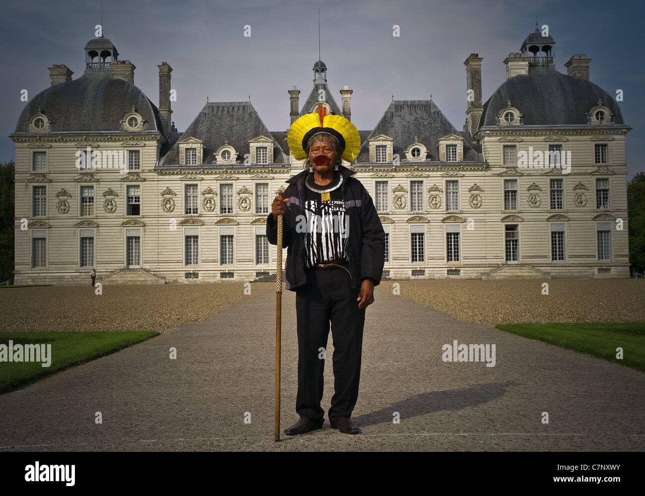 Indian Chief Raoni at Cheverny, the Indian Raoni before the castle of ...