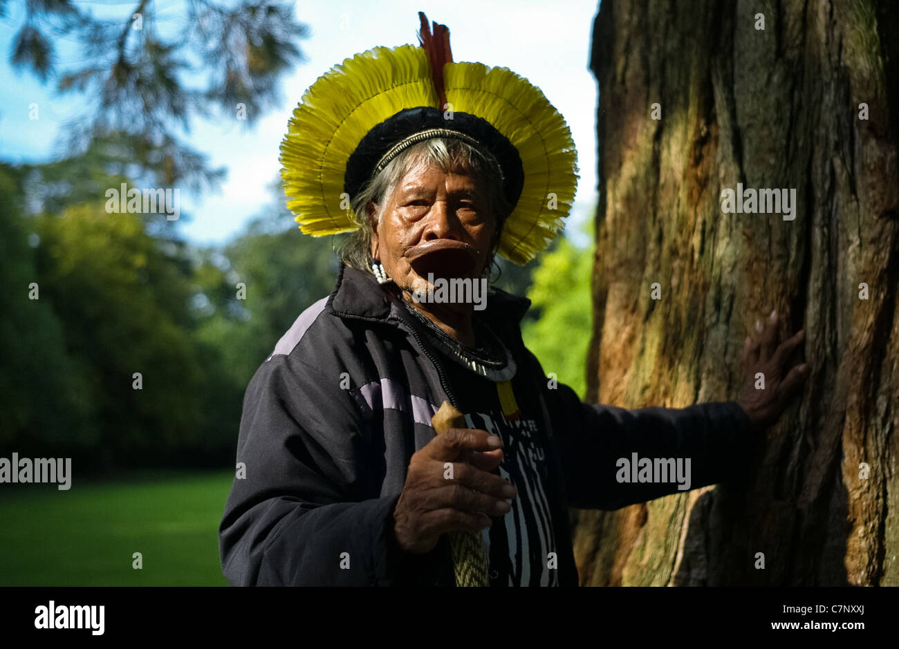 Indian Chief Raoni at Cheverny, the Indian Raoni in contact with a ...